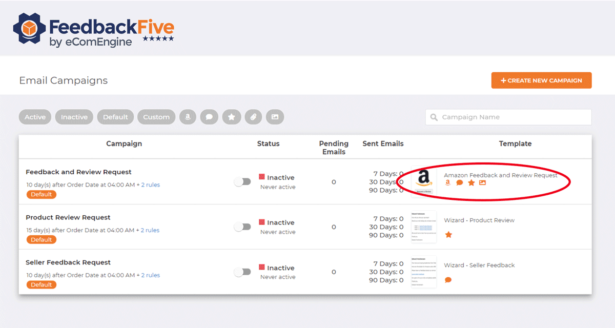 How can I use the Amazon Request a Review feature in FeedbackFive?