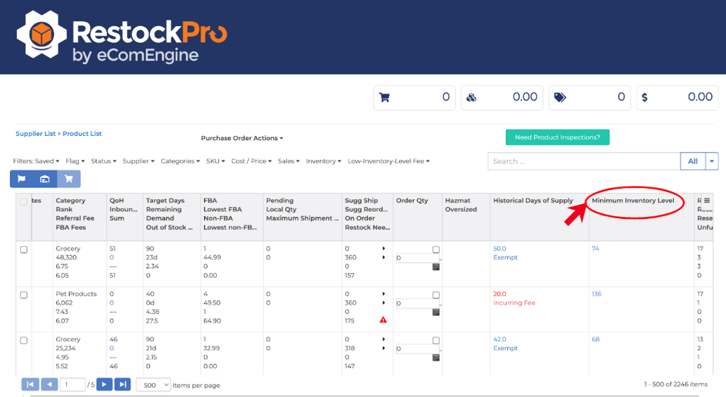 How does RestockPro support Amazon's Minimum Inventory metric and Low ...